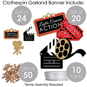 Big Dot of Happiness Red Carpet Hollywood - Movie Night Party DIY Decorations - Clothespin Garland Banner - 44 Pieces