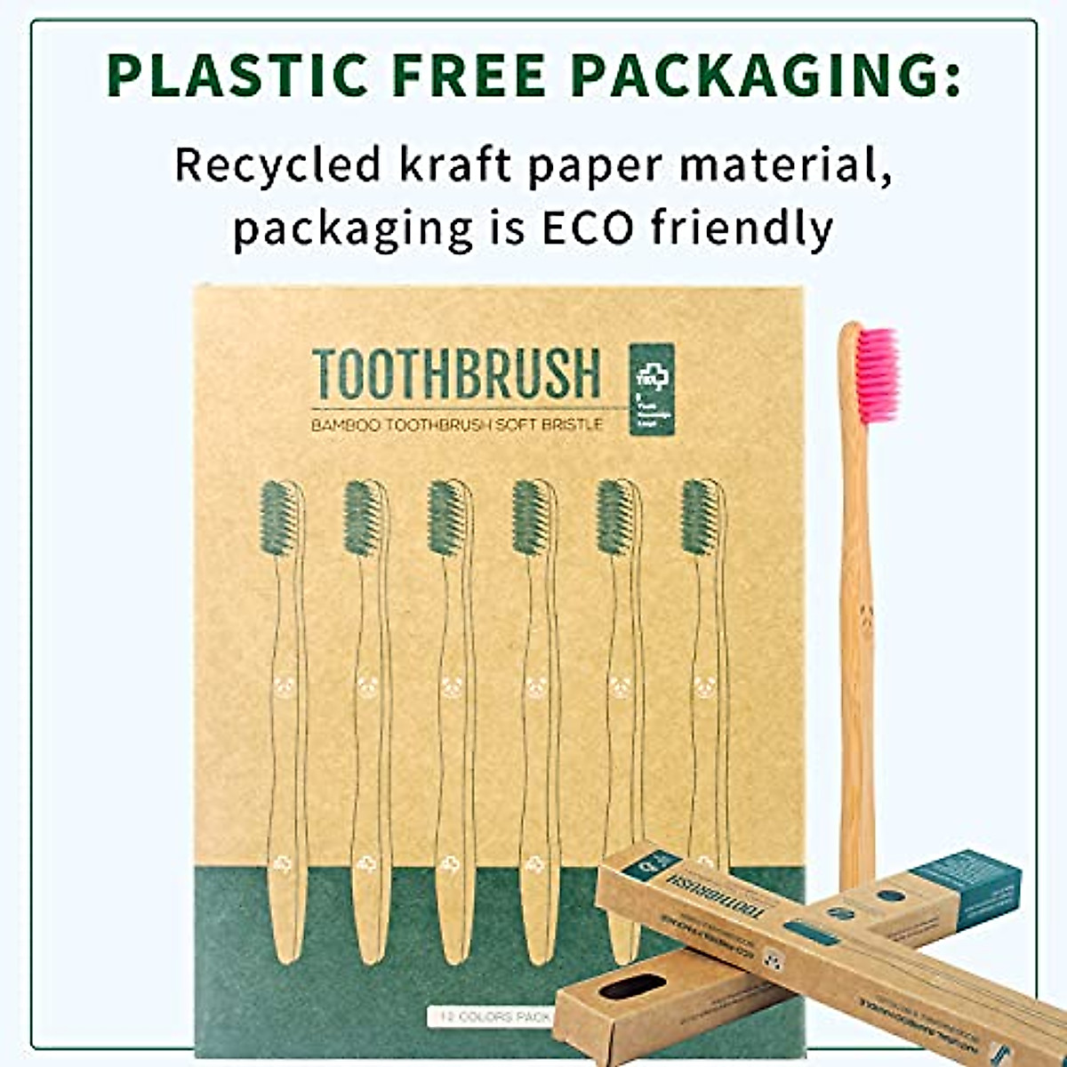 Y-Kelin 12 Pcs Soft Bristles Bamboo Toothbrush, Eco Friendly Color Bristle Wood Tooth Brushes
