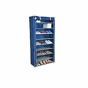 Uniware PEVA Material Tall Roll Up 10 Tiers Shoe Rack with Dustproof Cover Closet Shoe Storage, 63 x 29 x 12 Inches,Blue
