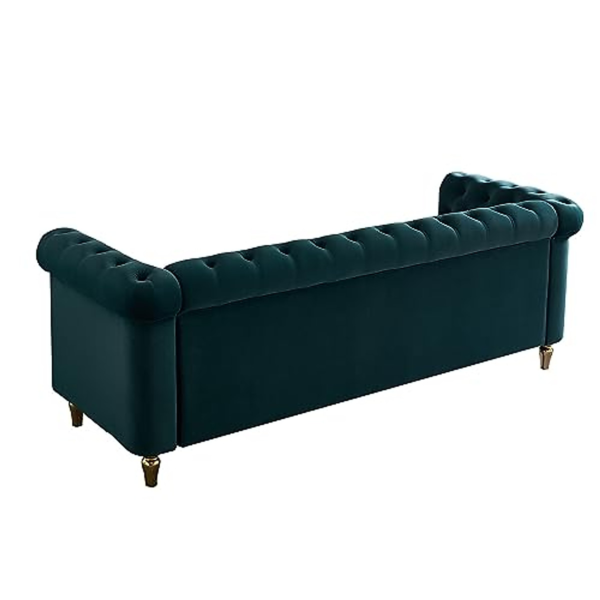 EMKK Large Chesterfield Sofa 3 Seater Modern Velvet Couch Upholstered Sofá with Tufted Back for Living Room Furniture,Nailhead Trim Round Armset, F-Green