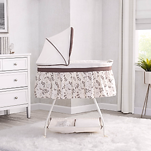 Delta Children Deluxe Sweet Beginnings Bedside Bassinet - Portable Crib with Lights and Sounds, Falling Leaves
