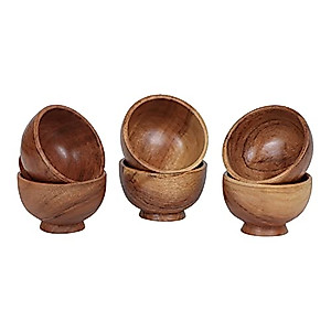 LAVAUX DESIGNS Set of 6 Acacia wood small bowls, 4 fl oz 3.25 * 2 inches | Charcuterie Accessories | Wooden Kitchen Mini Cups for serving Dips, Sauce, Nuts, Prep, Spice & Condiments