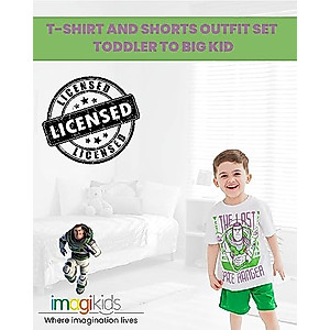 Disney Pixar Lightyear Buzz Lightyear Big Boys T-Shirt and Mesh Shorts Outfit Set Green/White 10-12
