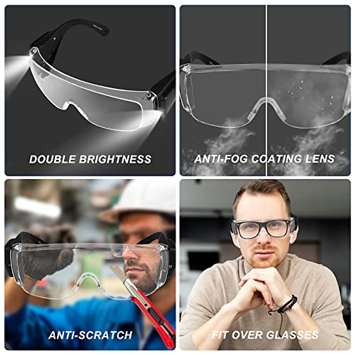 Anti Fog Safety Glasses With Lights For Women And Men - Night Work Goggles Over Eyeglasses , Anti Scratch Clear Lens Rechargeable Use In The Lab, Shooting, Welders, Woodworking