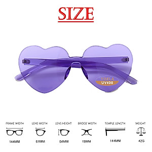 OLIN Heart Thick Oversized Rimless Sunglasses One Piece Heart Shape Eyewear Colored Sunglasses for Women Purple, Heart