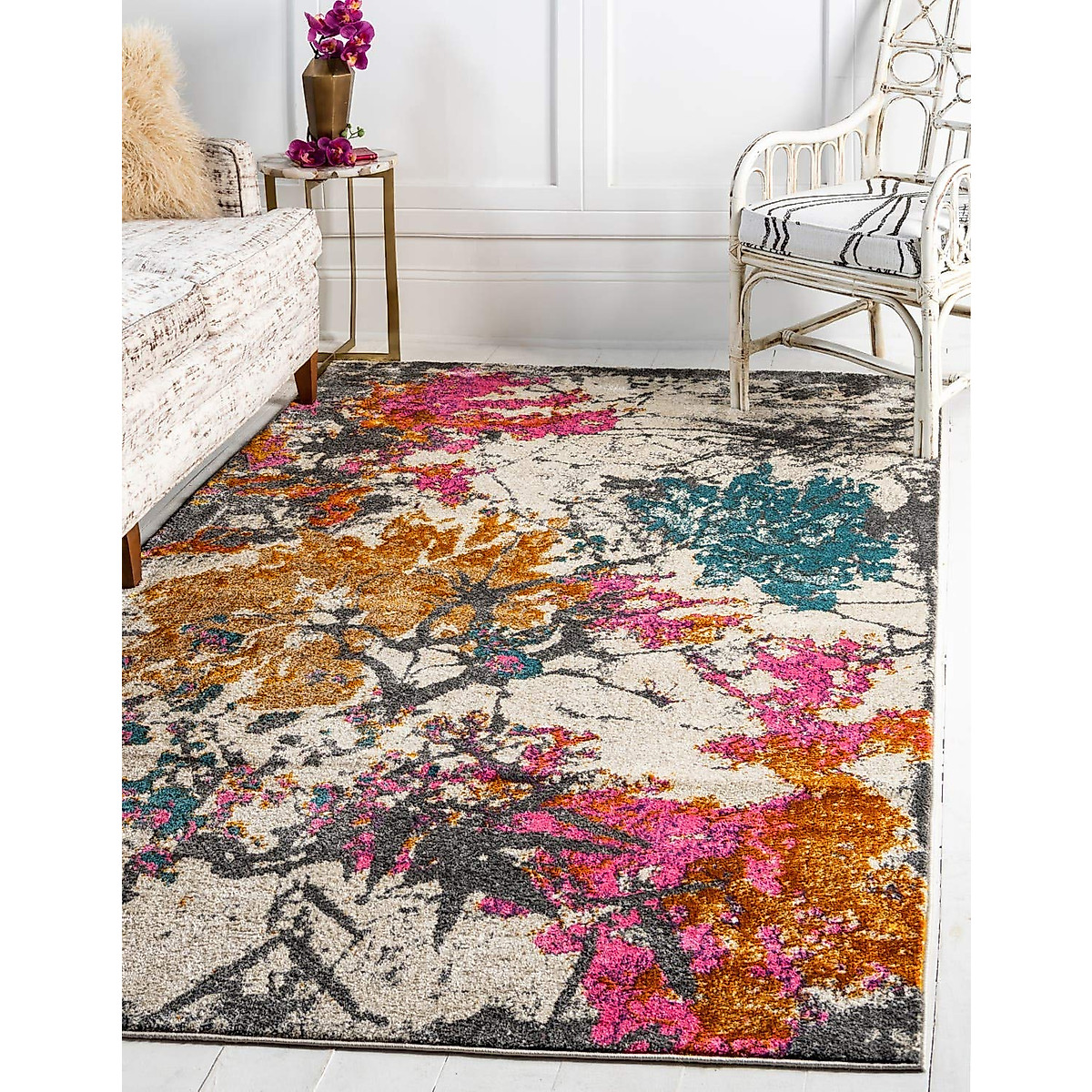 Unique Loom Aurora Collection Over-Dyed, Abstract, Botanical Southwestern, Transitional Area Rug, 2' 0" x 3' 0", Beige/Gray