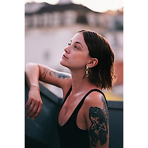 PERNNLA PEARL Paperclip Chain Link Drop Dangle Earrings for Women Dainty 18K Gold Geometric Long Earring Simple Trendy Statement Earrings Women Jewelry