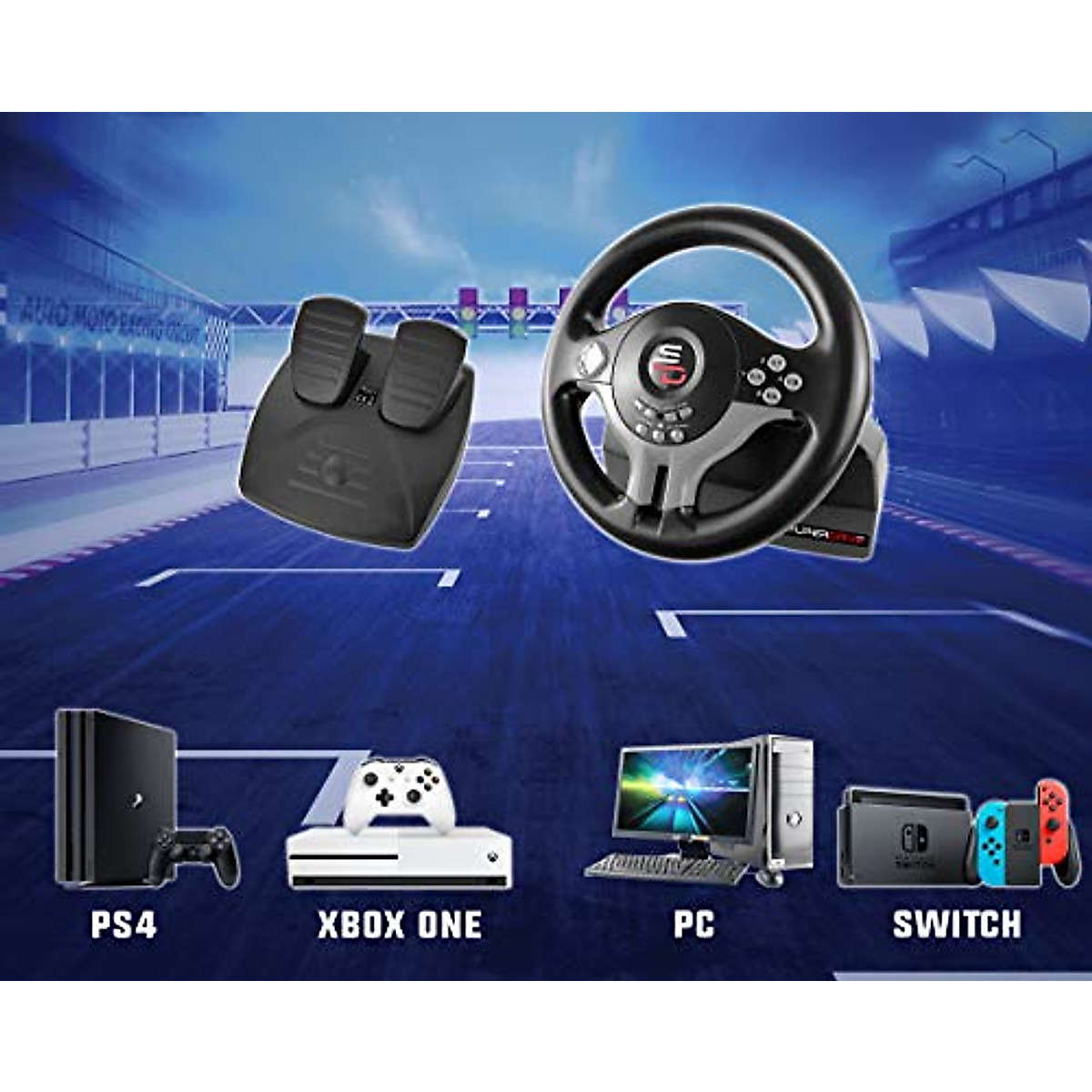 Superdrive - racing Driving Wheel with pedals and gearshift paddles for nintendo Switch - Ps4 - Xbox One - PC - Ps3