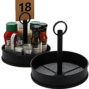 AVLA 2 Pack Steel Condiment Caddy, Rust-Resistant Seasoning Sauce Holder, Metal Storage Rack Basket with Display Handle, Table Caddies Collection for Restaurants & Homes, Picnics, Outdoor Grills