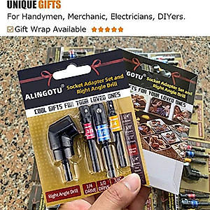 ALINGOTU Right Angle Drill Adapter and Drill Socket Adapter,Impact Driver Bit Set,Right Angle Drill Attachment,3-Piece 1/4", 3/8", and 1/2" Drive,Black,Cr-V,Gifts for Dad,Christmas Stocking Stuffers