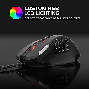 ENHANCE Theorem 2 MMO Mouse with 13 Programmable Side Buttons - RGB Gaming Mouse with 6 Customizable DPI Settings, 5 Gaming Profiles, Quick Fire Button, USB Ergonomic Wired Mouse - Black