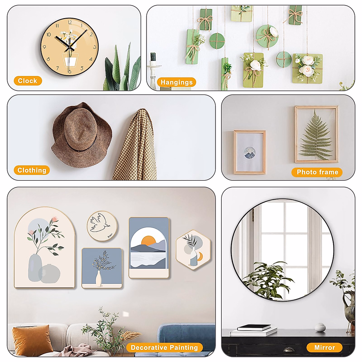 220 Pcs Picture Hangers, 5 Sizes Picture Hanging Kit,10lb, 20lb, 30lb, 50lb,100lb Picture Hanging Hooks, Picture Frame Hangers, Picture Hooks, Frame Hanger Kit for Picture, Canvas, Mirror (Black)