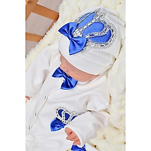 Lilax Baby Boy Newborn Crown Jewels Layette 3 Piece Gift Set 0-3 Months Royal Blue
