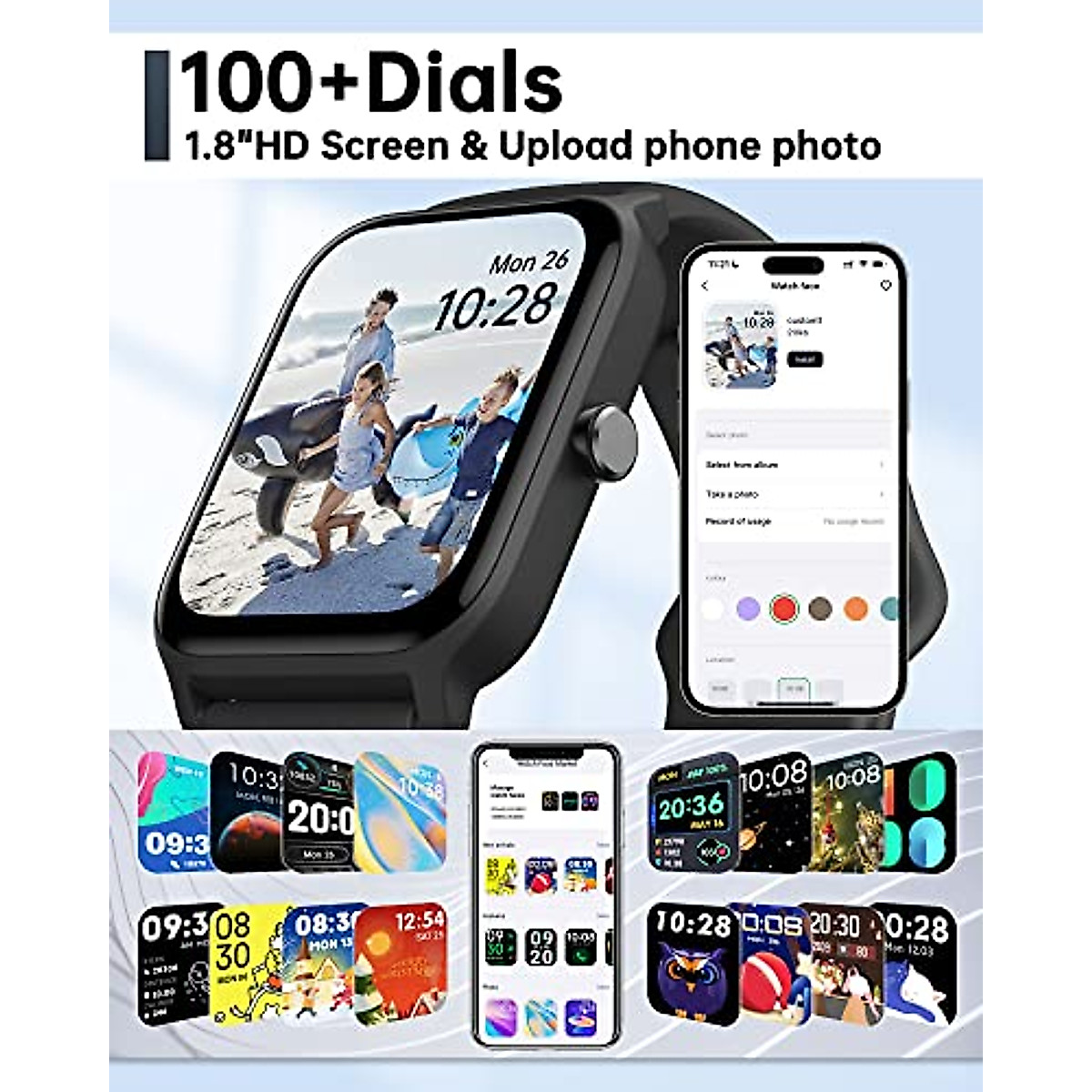 Smart Watch for Men Women, Answer Make Call, Alexa Built-in, 1.8" Touch Screen Fitness Tracker for iphone Android with 100+ Sport Modes, Heart Rate Blood Oxygen Sleep Monitor, IP68 Waterproof watch