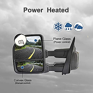 Adanz Towing Mirrors Black Housing fit for 2017 2018 2019 2020 Ford F250 F350 F450 F-550 Super Duty Pickup Truck Turn Signal Light Auxiliary Lamp Temperature Sensor Power Heated