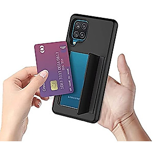 FDTCYDS Galaxy A12 Case with Card Holder,Shockproof Armor Silicone Hybrid Rugged Protective Wallet Cover Case for Samsung Galaxy A12 Edition - Grey