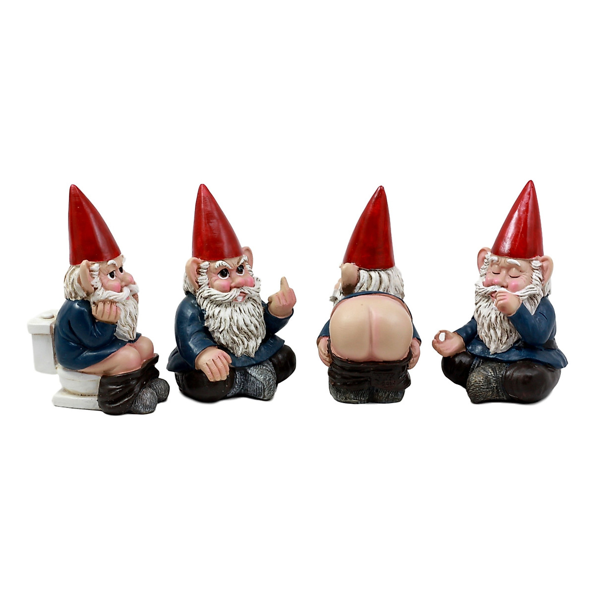 Ebros 4" Tall Badass Naughty Magical Gnome Mooning Figurines Collectible Set of 4 Whimsical Dwarf Gnomes Dwarves Fairy Garden Accessory Decors