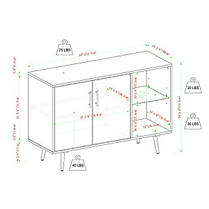 Walker Edison Theo Mid Century Modern 2 Door Asymmetrical Glass Shelf Buffet, 44 Inch, Birch