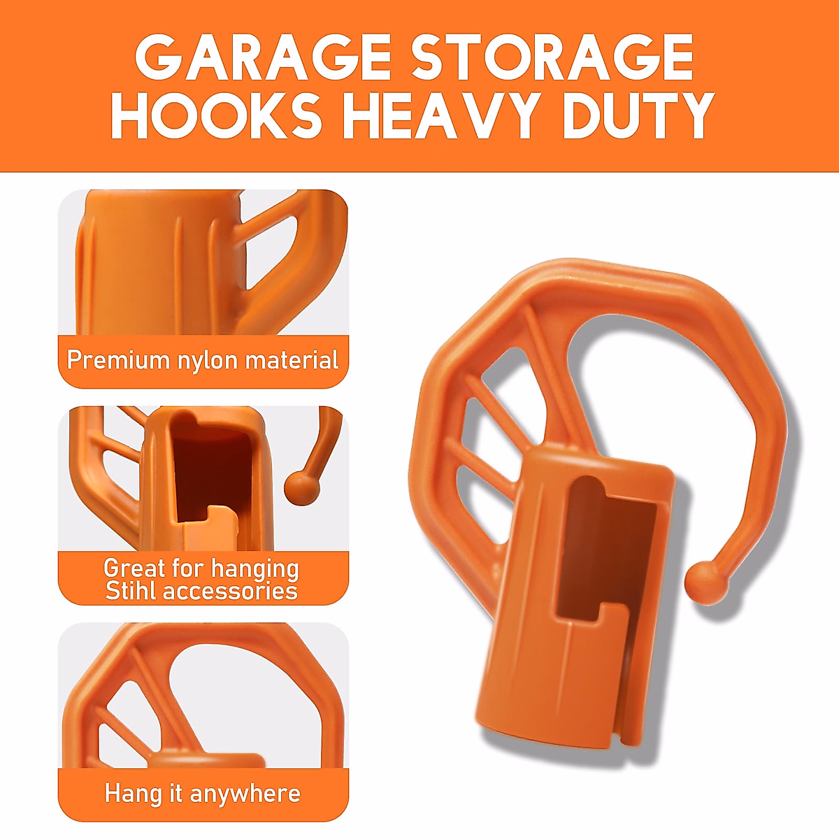 FLEXI RODS 3 Pack Heavy Duty Garage Storage Hooks Shed Hooks Suit for Stihl Kombi Attachments, Power Tool Holder Organizer Hangers for Grass Trimmer, Hedge Trimmer, Garage Wall, Garage Trimmer
