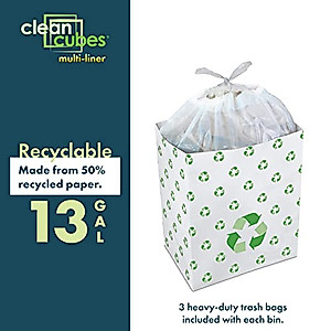 Clean Cubes (Multi-Liner 13 Gallon Trash Cans & Recycle Bins for Sanitary Garbage Disposal. Disposable Containers for Parties, Events, Recycling, and More. 3 Pack (Recycle)