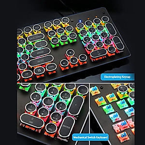 Peiiwdc Retro Punk Typewriter, Mechanical Gaming Keyboard,Blue Switches,USB Wired,Cool Wired Retro Steam Punk Typewriter Round Keycaps 104keys White