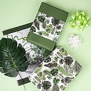 WRAPAHOLIC Reversible Wrapping Paper - Mini Roll - 17 Inch X 33 Feet - Monstera Leaf and Solid Green Design for Birthday, Party, Baby Shower