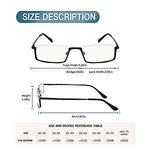 SDPIQDS 2 Pairs Half Moon Frame Reading Glasses Blue Light Blocking,Semi Rim Spring Hinge Metal Readers with Cases Women Men 2.0X