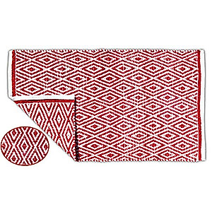 Ramanta Home 100% Cotton Diamond Rug 21x34 Hand Woven Reversible Washable Rug - Red,Farmhouse Bathroom Rugs,Entry Rugs,Rugs for Living Room,Rag Rug,Kitchen Rug Cotton,Machine Washable Rug,Woven Rug