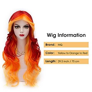 MQ Ombre Wavy Wigs for Women,29.5 Inch Long Curly Wigs,Colorful Wigs,Charming Women's Long Curly Full Hair Wig(Yellow to Orange to Red)