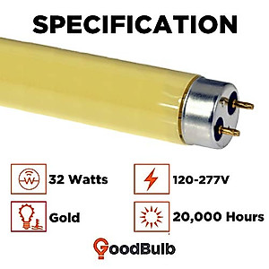 GoodBulb 32-Watt Screen Room Gold Fluorescent Tubes | T8 Shape G13 Base | Gold Light Color | Screening Rooms for Print | Pack of 2 Bulbs