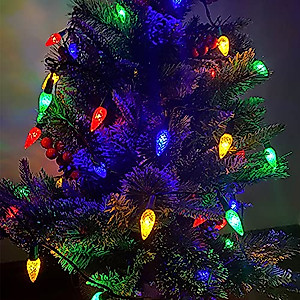 C6 Solar Christmas Lights Outdoor Multicolored, 50LED 8 Modes Strawberry Christmas String Lights Waterproof Outdoor Christmas Solar Lights for Xmas Tree Christmas Wreath Garland Garden Patio