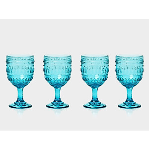 Euro Ceramica Fez Collection Wine Glasses, 4 Count (Pack of 1), Teardrop Mandala Design, Turquoise