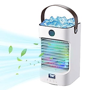 Yescom Portable Desktop Cooler Fan Multiple Functional Air Conditioner Fan with 3 Wind Speed & 7 colors LED Light for Camping Home Office, White