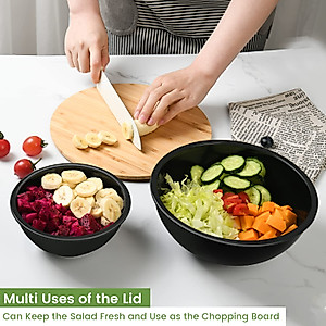 GEHE Salad Bowl with Lid, 10" Large Mixing Bowls with Lids Set, Bamboo Salad Bowl Set of 3, Salad Serving Bowl Set for Salad, Fruits, Pasta, Popcorn, Chips, Vegetables and Dishwasher Safe