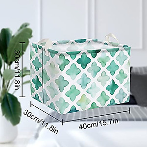 Clastyle Collapsible Green St Patricks Clover Storage Baskets Rectangle Shamrocks Leaf Storage Bin for Bedroom, 15.7 * 11.8 * 11.8 in