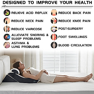 3PCS Qirroboni Orthopedic Bed Wedge Pillow Set, Adjustable Pillows for Neck, Back and Leg Pain Relief Comfortable & Post Surgery Foam - Heartburn, Anti Snoring, Acid Reflux GERD Sleeping Charcoal Grey