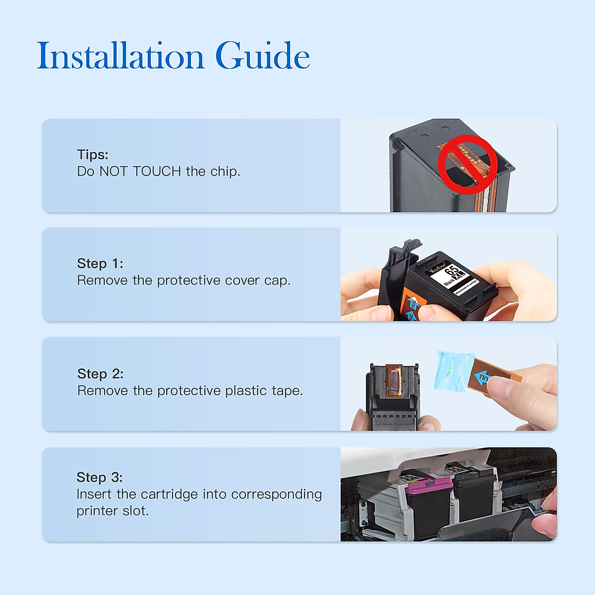Valuetoner Remanufactured Ink Cartridges Replacement for HP 65XL 65 XL Combo Pack N9K04AN for Envy 5055 5052 5058 DeskJet 3755 2655 3720 3722 3723 3752 3758 2652 2624 High Yield Tray(2 Black)