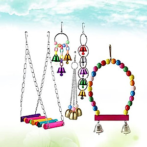 5pcs Toy Chewing Birds Cockatiels Small Conures Hanging Macaws Wooden Hammock Amusing Finches Bird Accessories Cage Creative Pet Love Parakeets Parrot Parrots Bell Perch for Swing