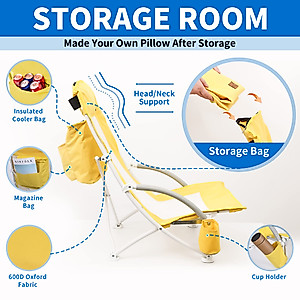 Nice C Beach Chair, Beach Chairs for Adults with Umbrella and Cooler, High Back, Cup Holder & Carry Bag & Heavy Duty Compact Outdoor, Camping (Set of Yellow)