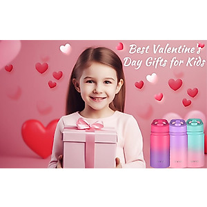 Mininoo Insulated Kids Water Bottle, 12 oz Stainless Steel Water Bottle Kids with Straw Lid and Chug Lid for Girls, Boys (Purple/Pink)