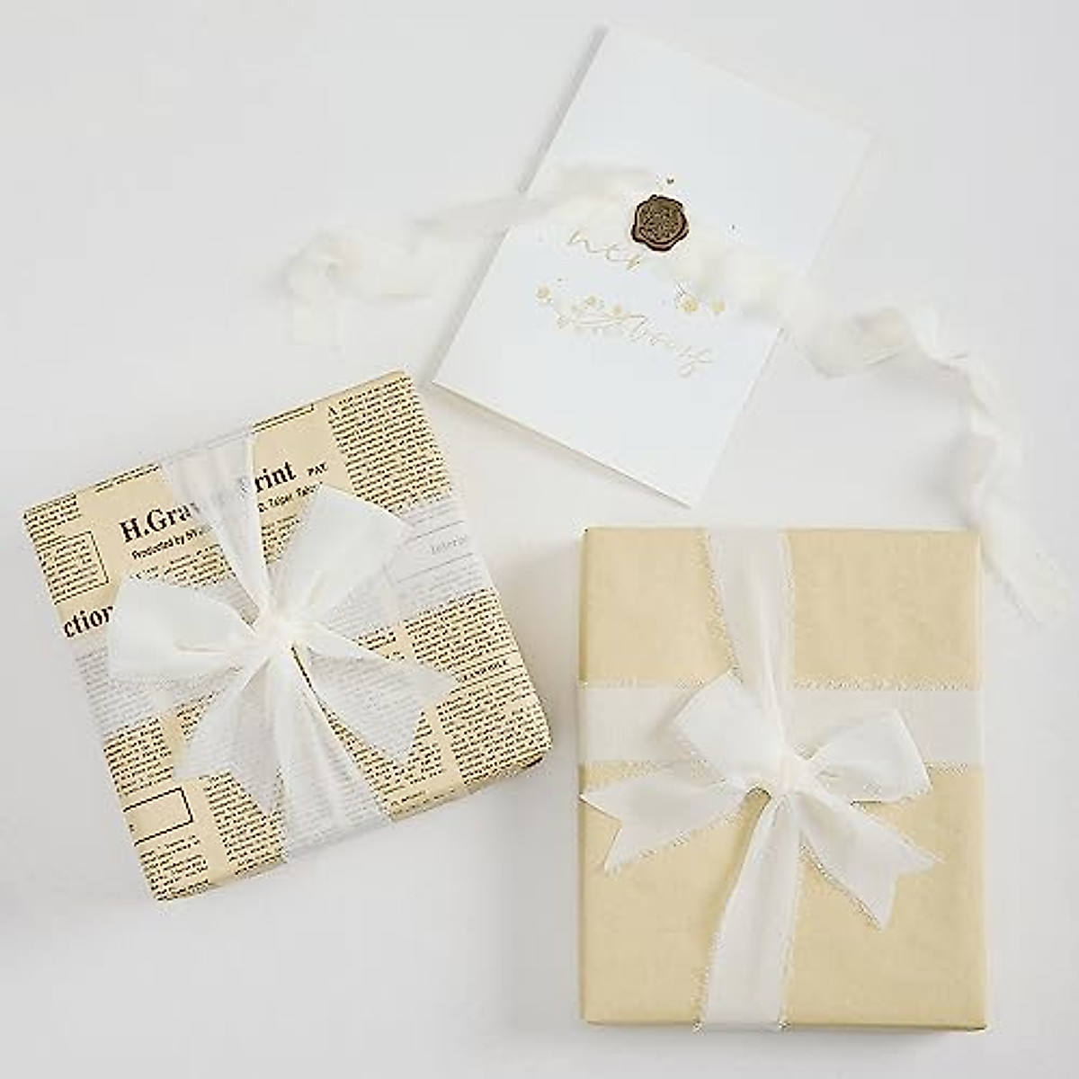 Keypan Chiffon Ribbon Ivory Silk 1" 1.5" 2" x 7Yd Set Handmade Fringe Wedding Ribbons for Gift Wrapping Bridal Flower Bouquet Baby Shower