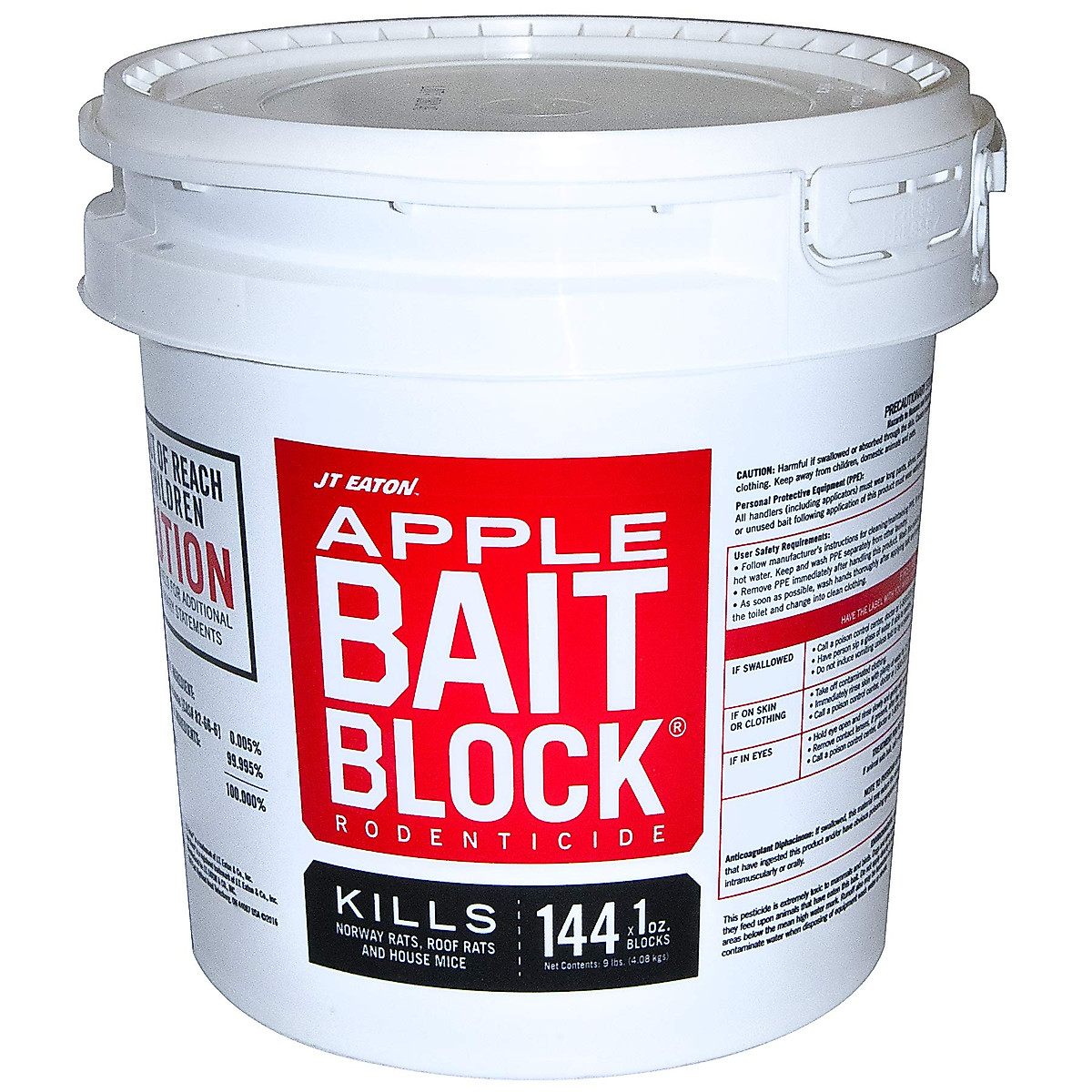 JT Eaton 709-AP Bait Block Rodenticide Anticoagulant Bait, Apple Flavor, for Mice and Rats (Pail of 144)