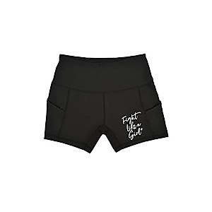 Fight Like a Girl Workout Shorts with Pockets High Waist Biker Yoga Running Volleyball Spandex for Women 5" - Black [S]