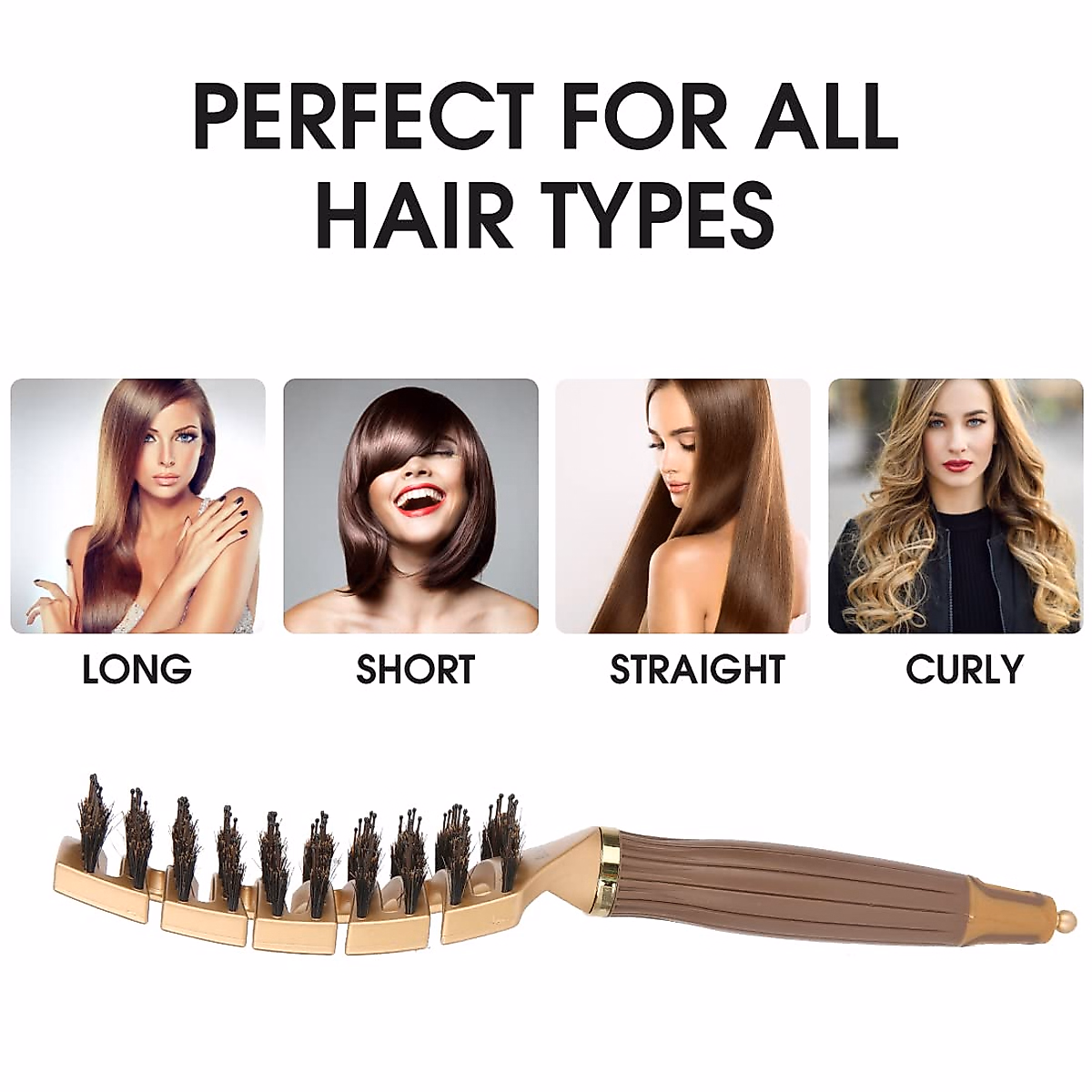 Boar Hair Brushes, Hair Brush - Curved and Vented Detangling Hair Brush for Women Long, Thick, Thin, Curly & Tangled Hair, 1 Count