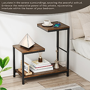 Venkuber G-Shaped End Table - Small Side Table for Living Room 26 (L) x 25 (W) x 16 (H) inch- Corner Tables for Small Spaces,Balcony,Couch,Bedroom(Wood Brown)