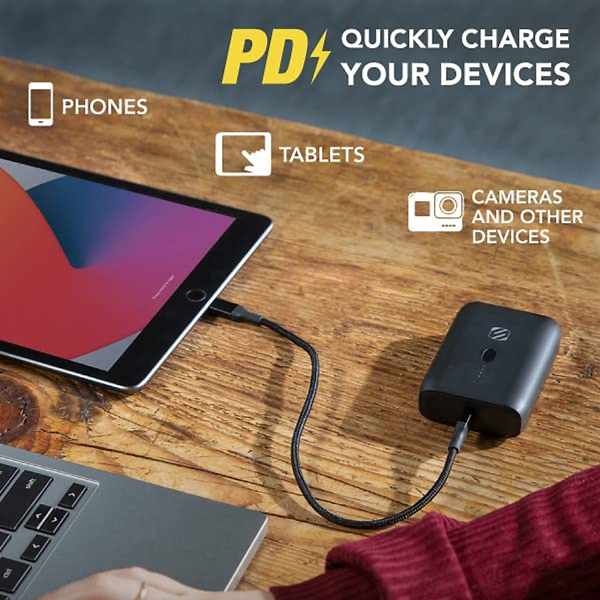 Scosche PB10PD-SP GoBat 10000mAh Compact Dual Port Cell Phone Battery Pack, 20W USB-C Power Delivery Fast Charger & 18W USB-A Portable Power Bank, External Battery Compatible w/ Apple iPhone & Android