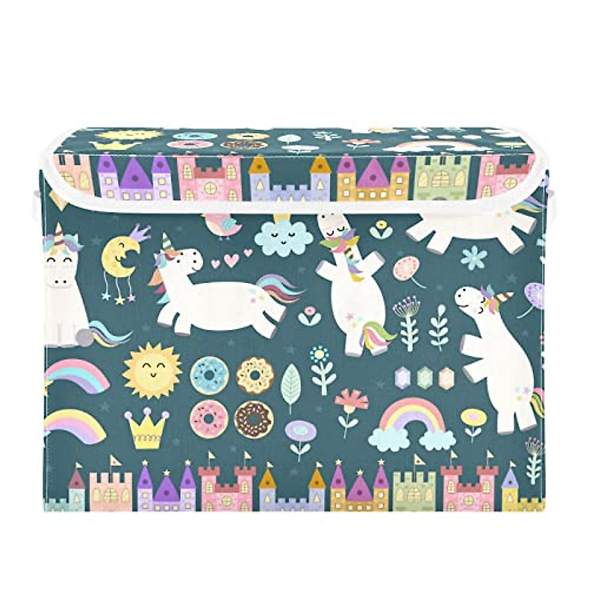 RunningBear Unicorn and Fairytale Large Storage Bins with Lid Collapsible Storage Bin Box Shelves Cube Storage Foldable Fabric Storage Boxes for Clothes Towels Magazine