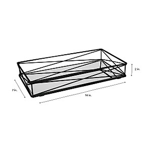 Home Details Tank Matte Black, for Perfume, Jewelry, Toiletries, Bathroom, Coffee Table, Decor Vanity Tray, 14"x 7"x 2"