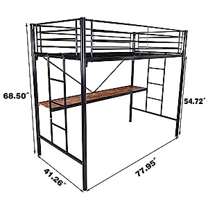 HAHRIR Metal ​Loft Bed Multifunctional Modern Loft Bed ,with Desk and with Length Guardrails Twin Size Black