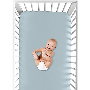 Sweet Jojo Designs Slate Blue Boy Fitted Crib Sheet Baby or Toddler Bed Nursery - Solid Color for The Construction Truck Green and Blue Transportation Collection